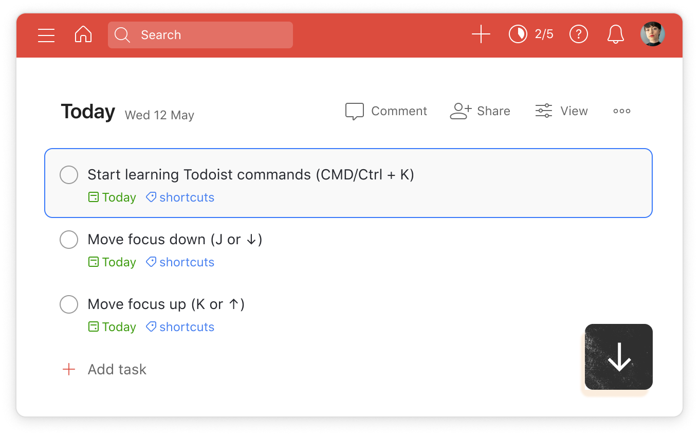 Navigate faster with the command menu and your keyboard – Todoist Help